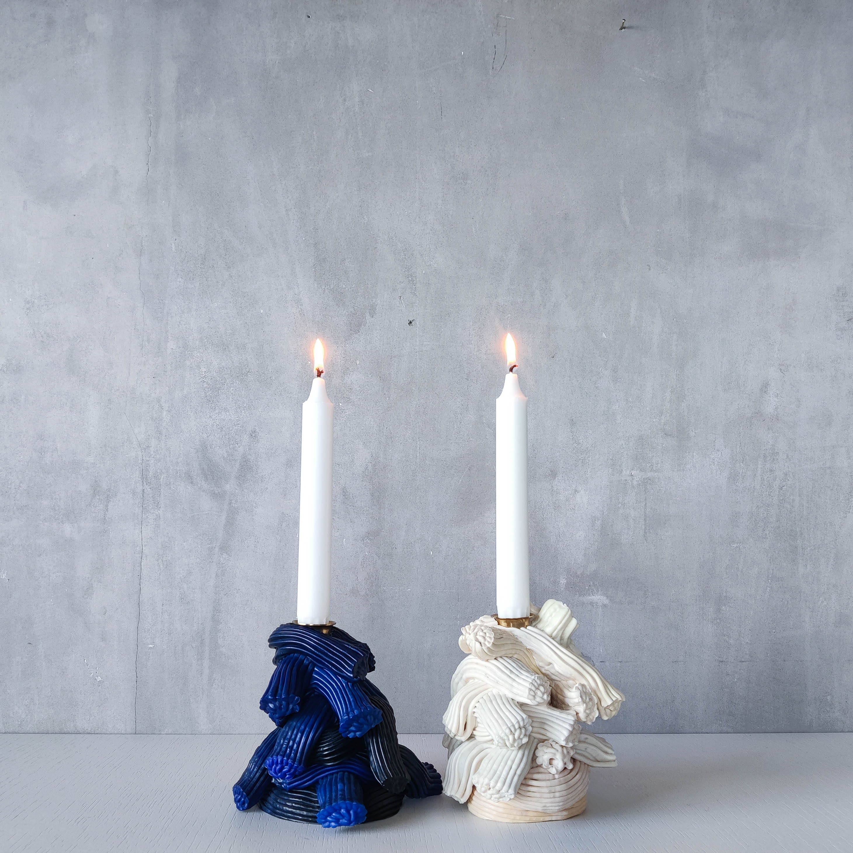 Pair of James Shaw 'Plastic Baroque' recycled plastic sculptural candl ...